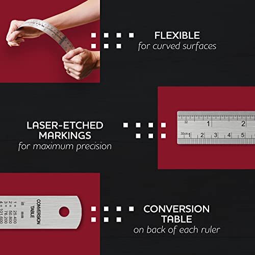 3 Pack Metal Ruler Set 1x6 Inch Ruler & 2x12 Inch Stainless Steel ...