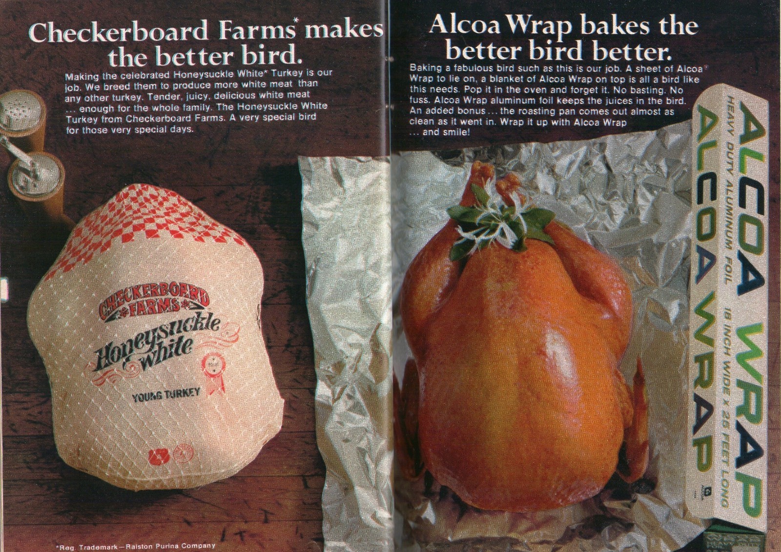 1969 Checkerboard Farms Turkey Ad Alcoa Wrap Bakes Thanksgiving ...