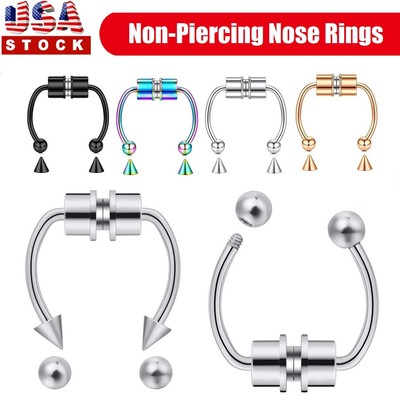 4 Color Non-Piercing Magnetic Nose Rings Septum Segment Helix Club ...