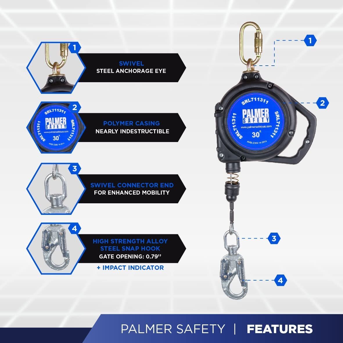 Palmer Safety Self Retracting Lifelines I SRL Device Swivel Top... | eBay