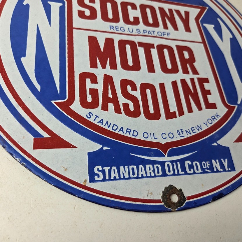 Vintage Socony Gasoline Sign - Motor Oil Porcelain Gas Pump Station ...