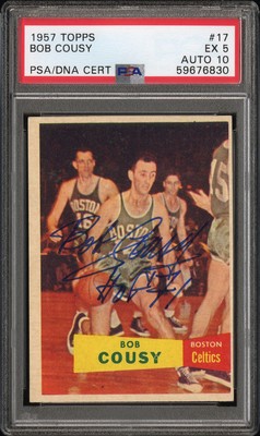 Bob Cousy 1957 Topps #17 Rookie Autograph PSA 5 Auto 10 📈🐐💥 HOF ...
