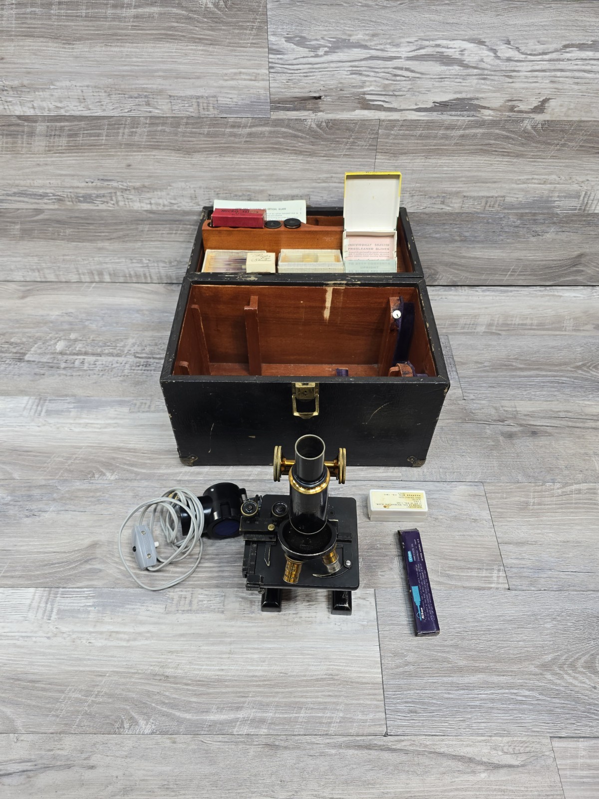 Vintage Antique Spencer Buffalo USA Microscope W/Case Light Slides | eBay