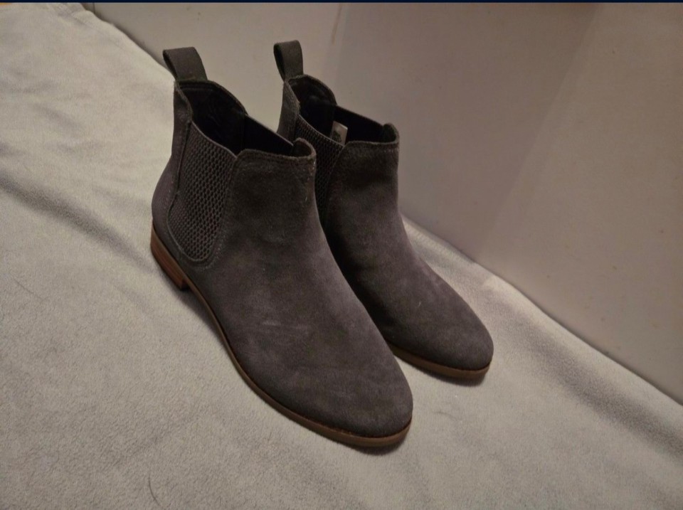 TOMS Boots Ella Gray Suede Ankle Booties Chelsea Women Size 7.5 | eBay