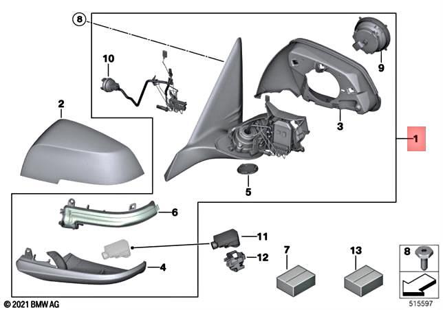 Genuine BMW F39 X2 16d 18d Heated Outside Mirror Memory Bus Right ...