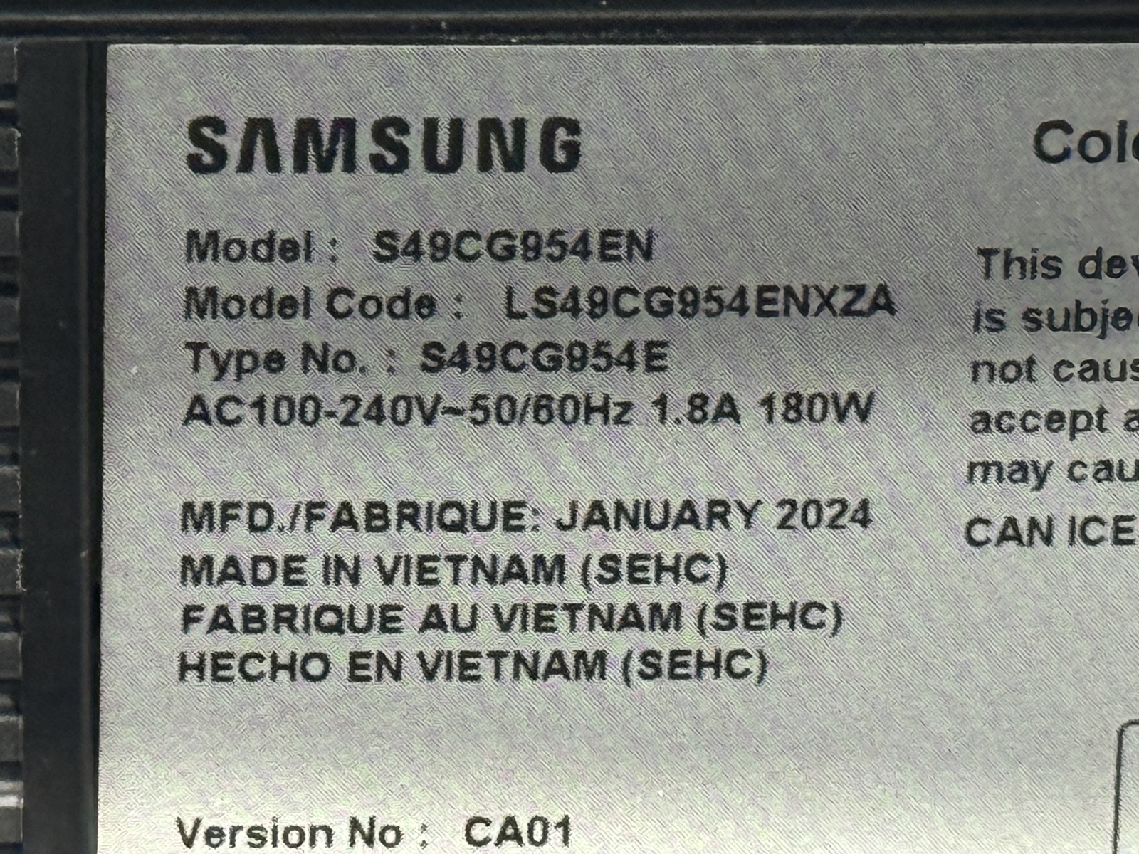 Samsung LS49CG954ENXZA 49" Odyssey G9 DQHD Curved Gaming Monitor Used ...