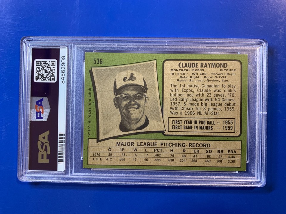 1971 Topps Baseball Card # 536 Claude Raymond EX Graded PSA 5 | eBay