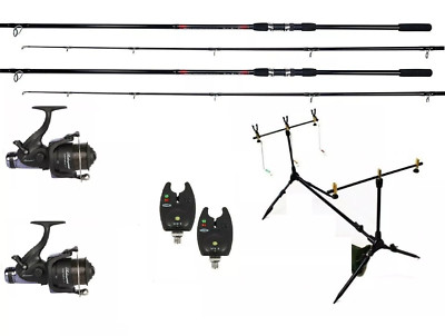 2 Shakespeare Firebird Carp Rods Reels Carp Fishing Set Up Kit Alarms ...