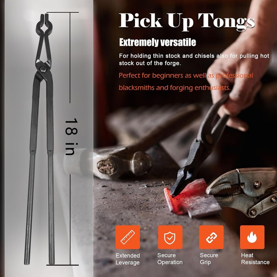 1/4 Flat Jaw,Pick Up,Scroll,V-Bit Tongs Beginner Blacksmith Forge Tongs ...