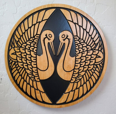 Wood Carved Japanese Crane Kamon Family Crest Wall Art Decorative ...