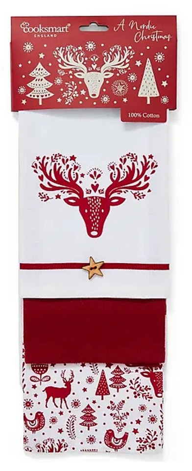 Cooksmart 100% Cotton Tea Towels Set of 3 Decorative Kitchen | eBay UK