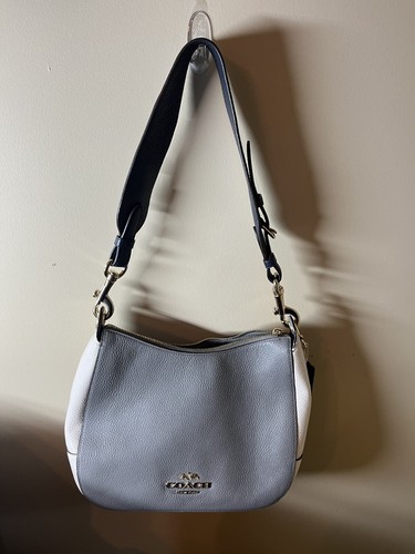 Coach Jes Colorblock Hobo Heather Gray/White Pebbled Shoulder Bag | eBay
