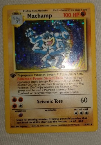1995 Machamp VERY RARE 1st Edition Holo Pokemon Card 8/102 | eBay