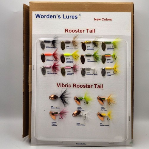 Yakima Bait Wordens Rooster Tail Vibrac Fishing Lure Sample Board Display 593854 | eBay