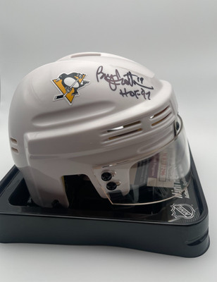 PITTSBURGH PENGUINS BRYAN TROTTIER Signed WHITE Mini helmet HOF 1997 ...
