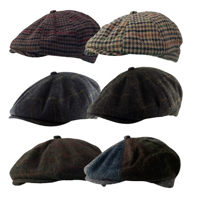 8 Panel Baker Boy Newsboy Tweed Check Panel Gatsby Ivy Flat Cap Hat | eBay