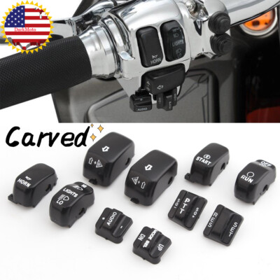 10pcs Black Hand Control Buttons Switch Housing Cap Kit For Harley ...
