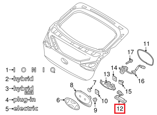 IONIQ HYBRID AE HANDLE ASSY-TAIL GATE RELEASE 2016-2022 1.6L GENUINE ...