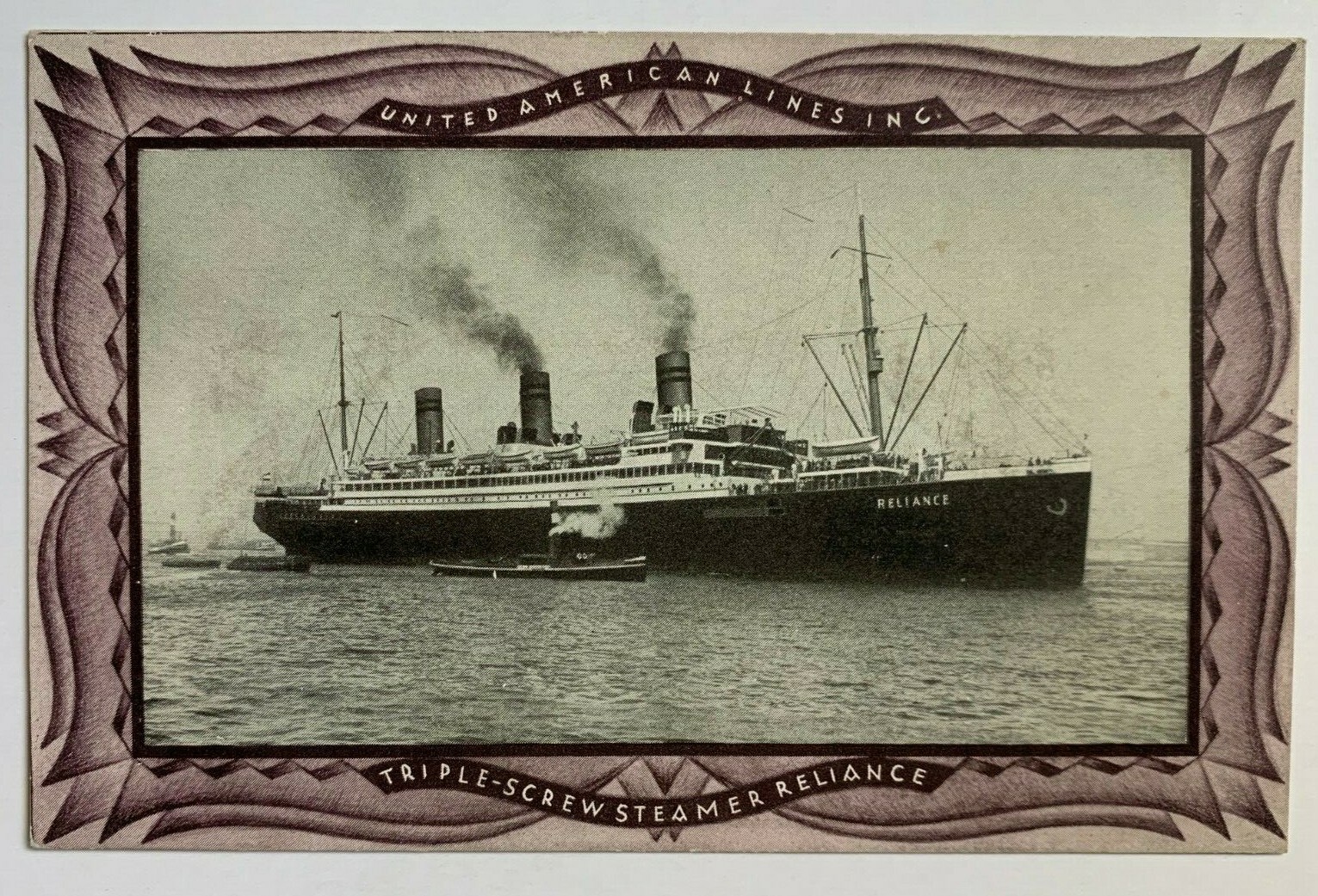ca 1920s Postcard United American Lines SS "Reliance" steamer ship ...