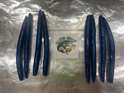 8 Count of 5" Electric Blue w/ Blue Glitter Stick Baits Worms Bass ...