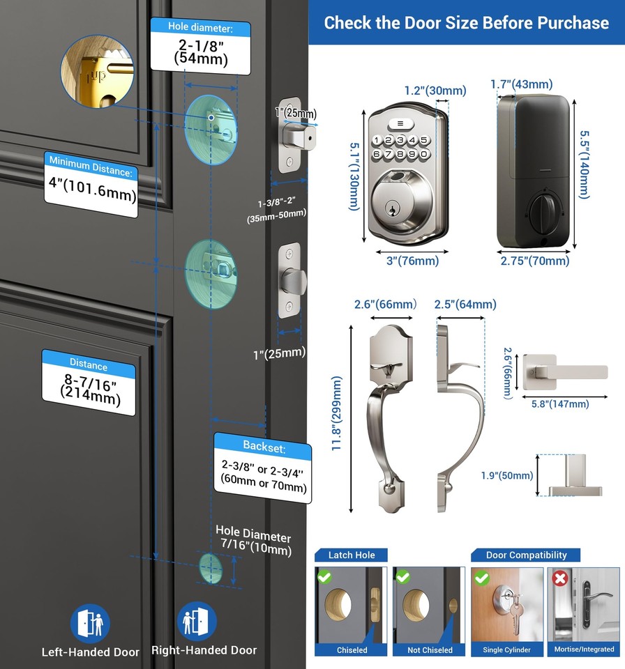 Veise Fingerprint Door Lock Set, Keyless Entry Door Lock, Front Door ...