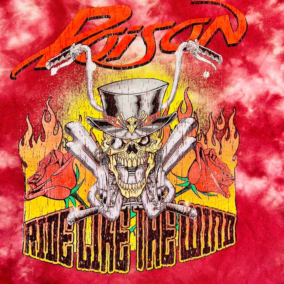 Poison Ride Like The Wind Bleach Dye Crop Top Red Rock Band Tee Shirt ...