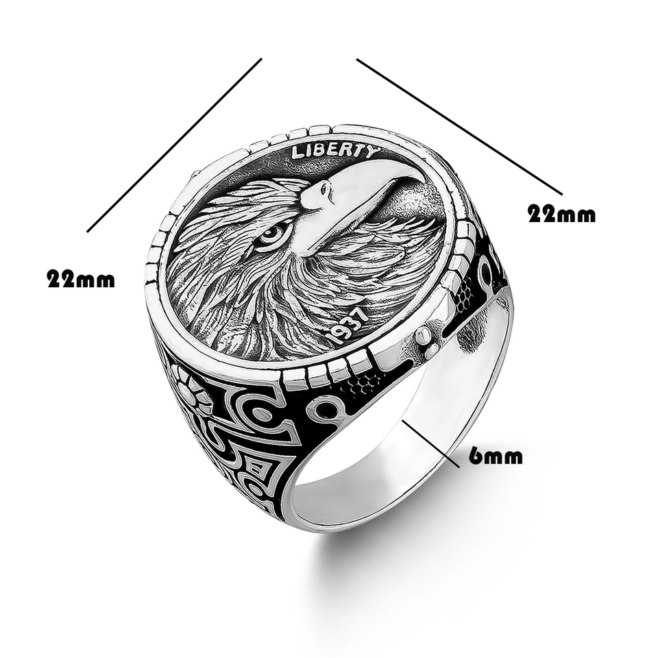 Liberty 1937 Eagle 925 Sterling Silver Gothic Bikers Coin Men's Ring | eBay