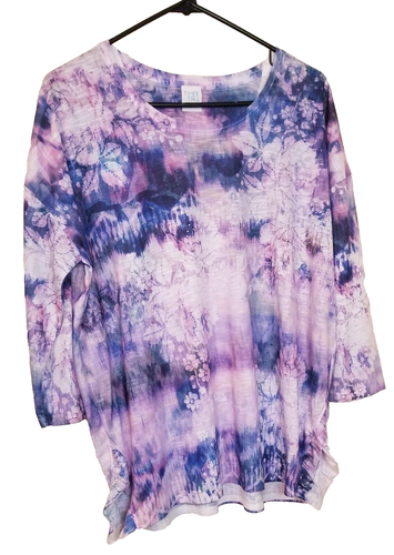 Time & True Womens Casual Travel Multicolor Floral Shirt 3/4 Sleeve ...