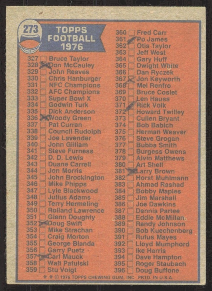 1976 Topps Checklist 265-396 #273 | eBay