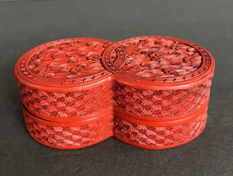 Chinese red lacquer carved double round box | eBay