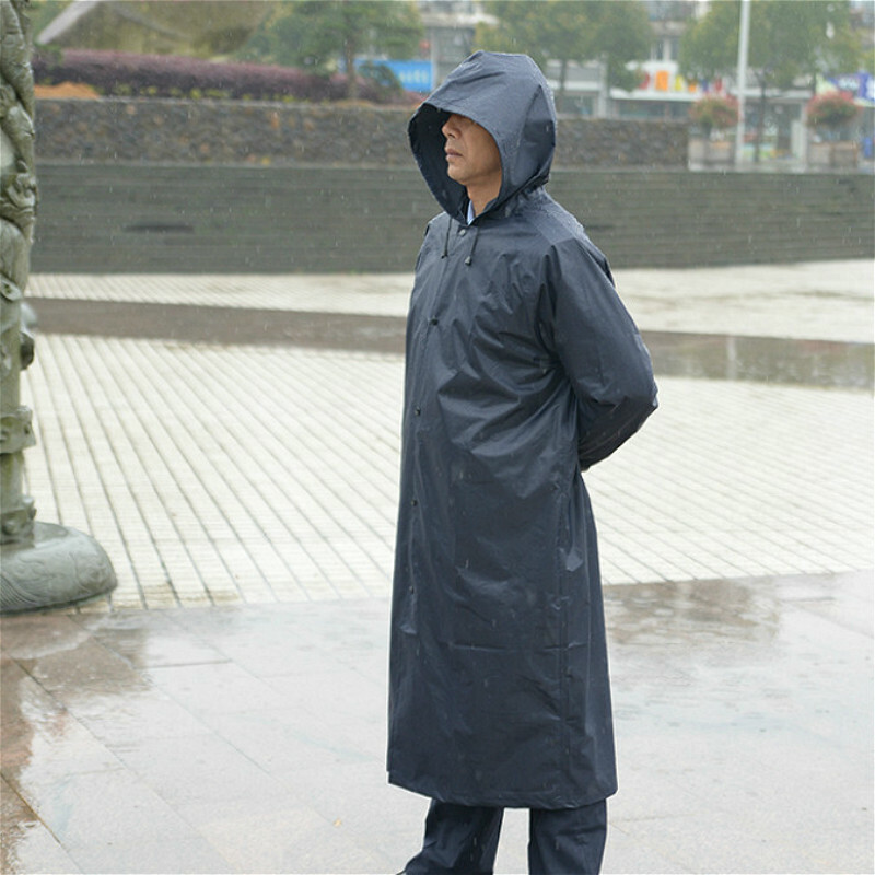 Men Raincoat Waterproof Hooded Rain Jacket Long Coat Outdoor Work Wet ...