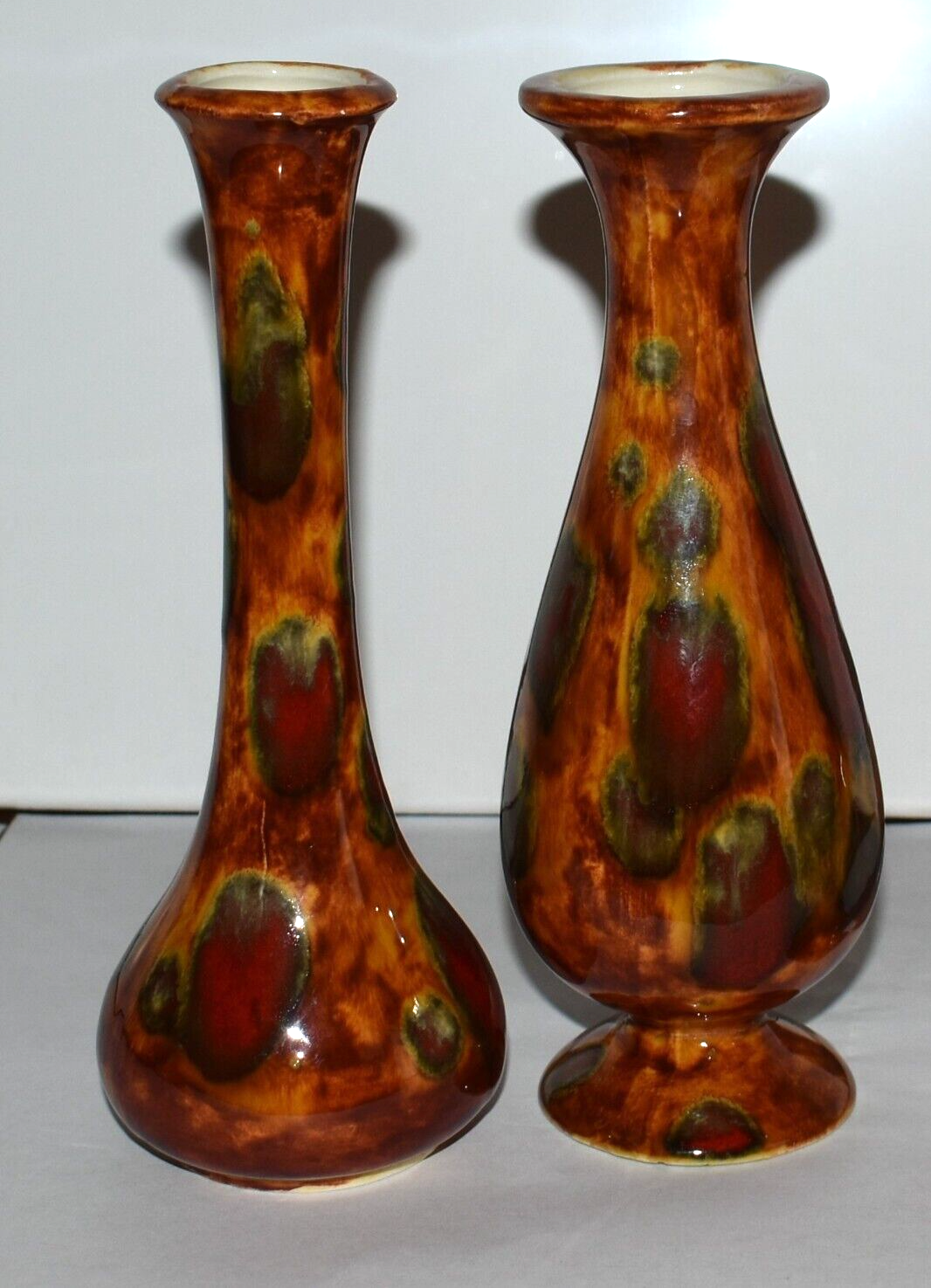 Midcentury 1960s Art Pottery Rust Orange Brown Red Gold Drip Flame Vase ...