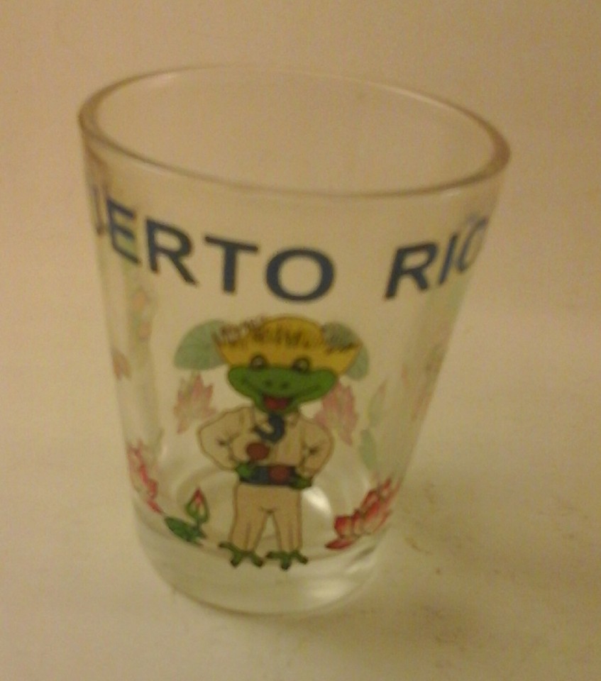 Vtg SHOT GLASS - PUERTO RICO - GREEN FROG BAND - glass - 2.25" tall | eBay