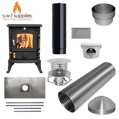 JA013S 4.2kw Cast Woodburner Multi Fuel Stove & Complete 9m Liner ...