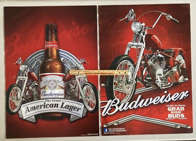 NEW (2) Budweiser Motorcycle Chopper Paper Poster Bar Sign American Bud ...