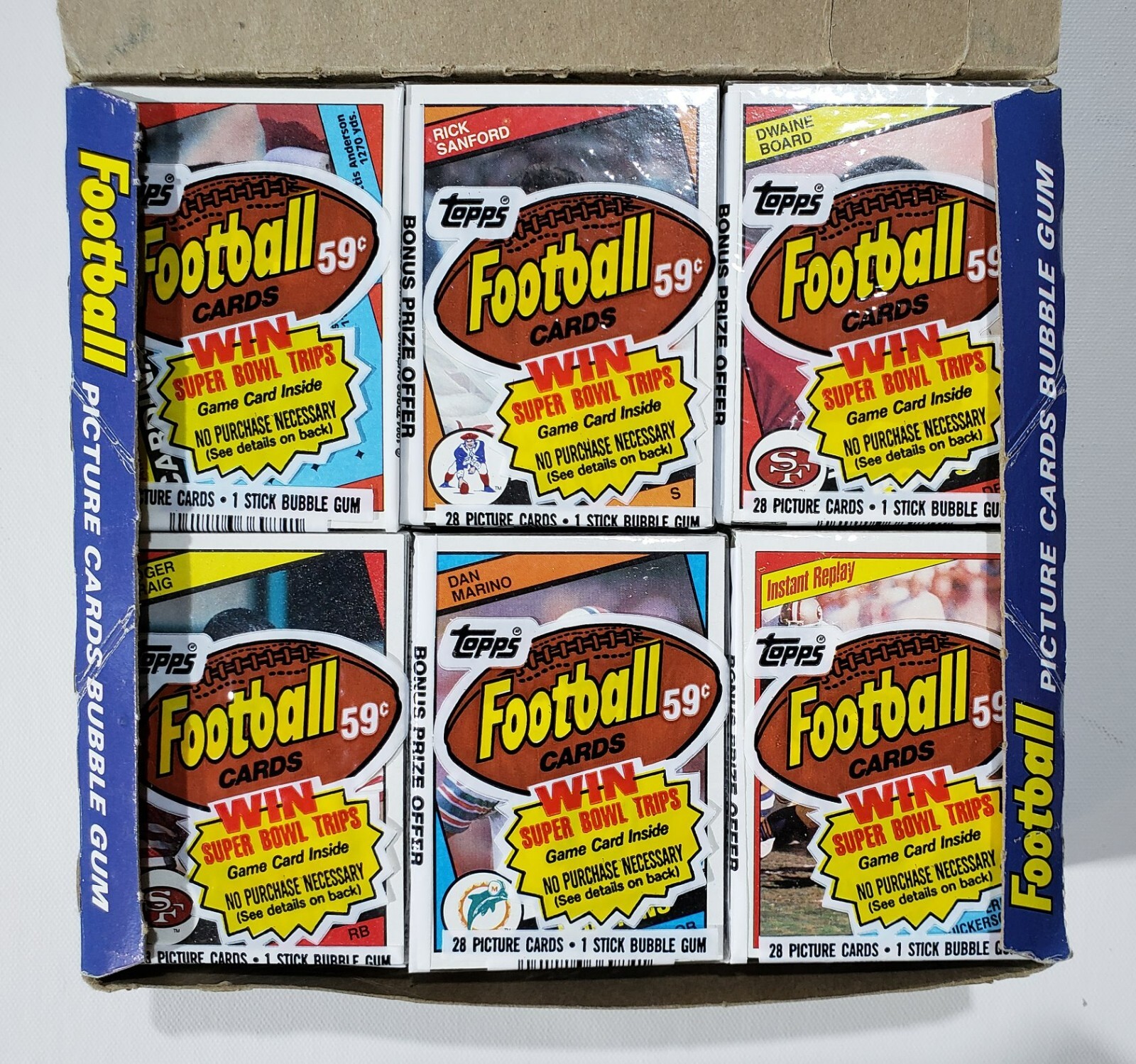 1984 Topps Football Cello Box with Dan Marino Showing Top & RARE DEAD ...