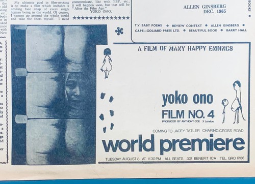 YOKO ONO 1967 vintage UK ADVERT FILM No. 4 FOUR & ARTICLE | eBay