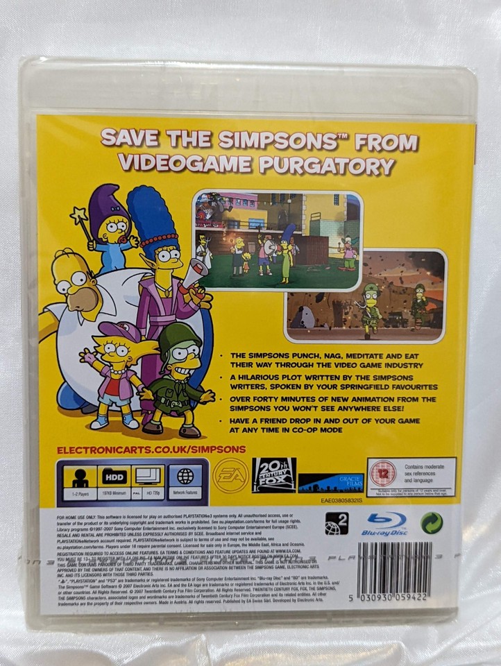 THE SIMPSONS VIDEO GAME PS3 New Sealed UK PAL Sony PlayStation 3 2007 ...