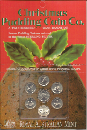 CHRISTMAS PUDDING COIN CO - 7x PUDDING TOKENS MINTED in FINEST STERLING ...