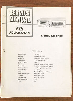 SoundDesign Sound Design Model 496 0496 Service Manual *Original* | eBay