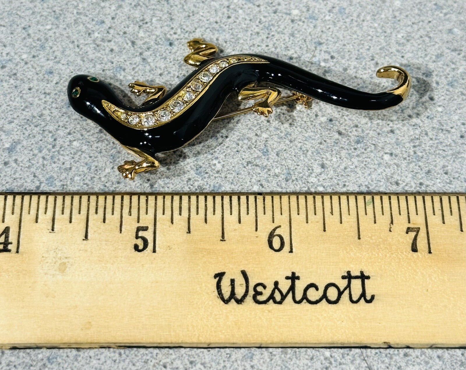Vintage Avon Lizard Pin Salamander Black Enamel Green Rhinestone Eyes ...