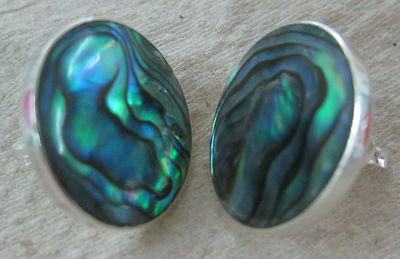 925 STERLING SILVER NZ Paua Shell ABALONE Shell 18mm BIG Round Flat ...