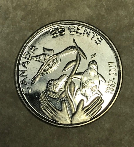 2017 Canada 150th Anniversary 25 Cents No Color Quarter with Turtle and ...