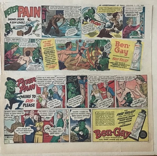 2 1940s Sunday newspaper ads for Ben-Gay - Peter Pain vs snow shoveler ...