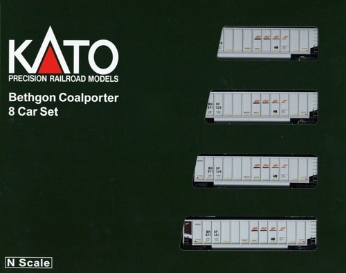 N Scale Kato 106-4628 Bethgon Coalporter BNSF Swoosh 8-Freight Car Set ...