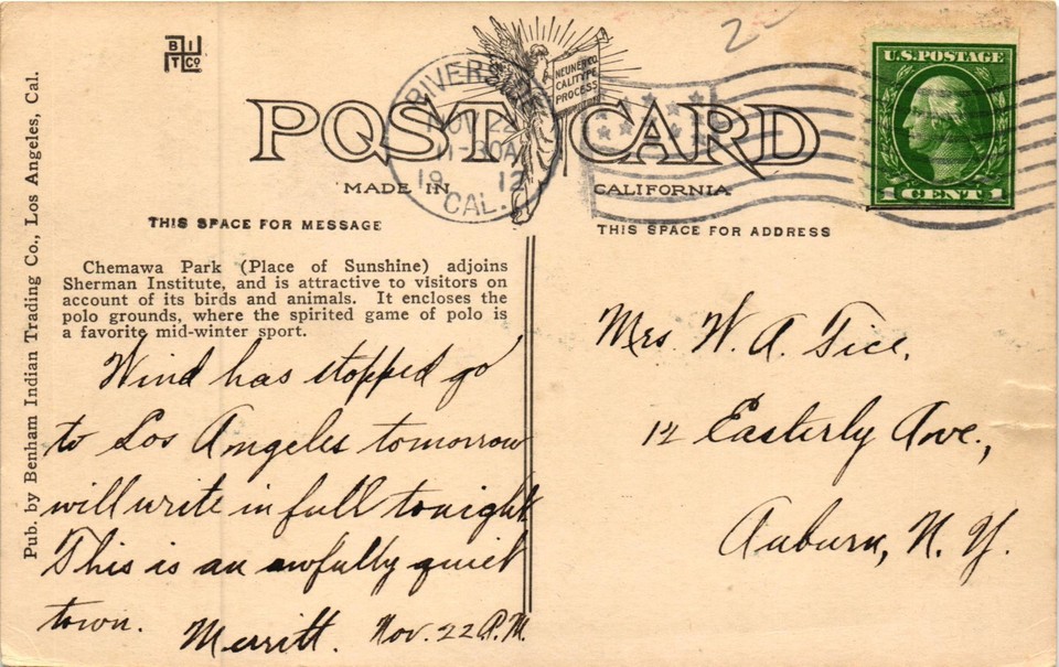 Che-ma-wa Chemawa Park Riverside California Postcard Posted 1912 | eBay