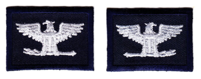 COL Colonel SILVER on NAVY BLUE collar patches 1.75" LARGE eagles birds ...