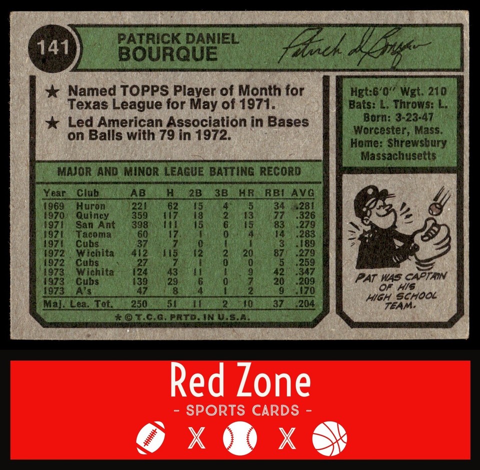 1974 Topps - #141 Pat Bourque EX+ | eBay