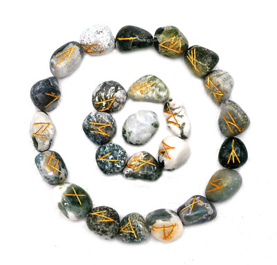 Tree Agate Runes Crystal Runes Set of 25 Engraved Rune Stones with ...