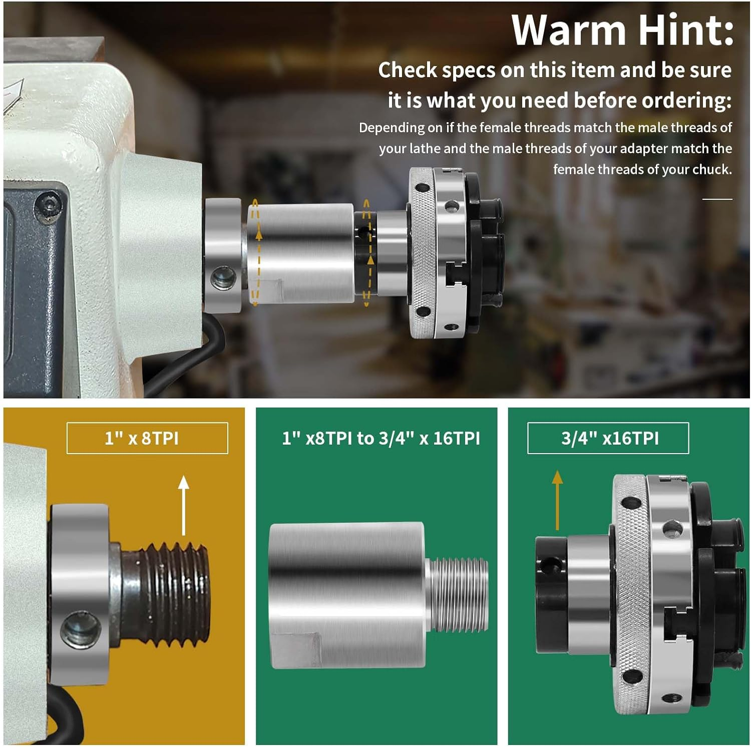 ALL SIZES Lathe Headstock Spindle Adapter,Converts v1 for woodworking ...